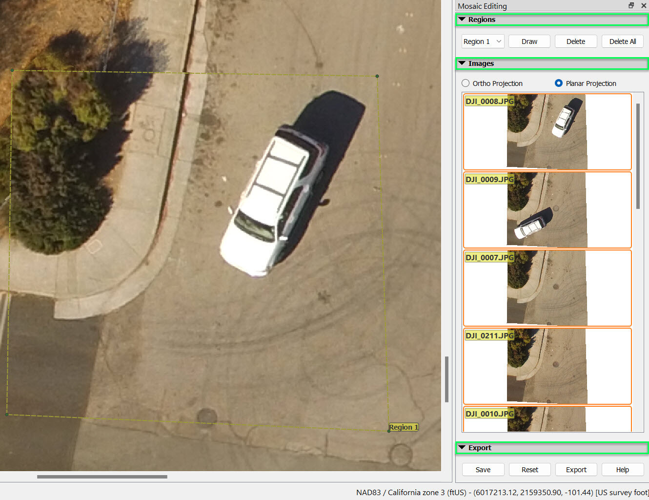Menu View > Mosaic Editor > Mosaic Editing - PIX4Dmapper